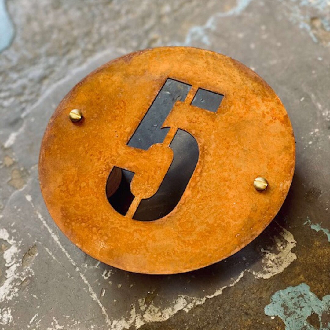 Round Corten Steel House Number, Rusty Steel House Number, Metal House ...