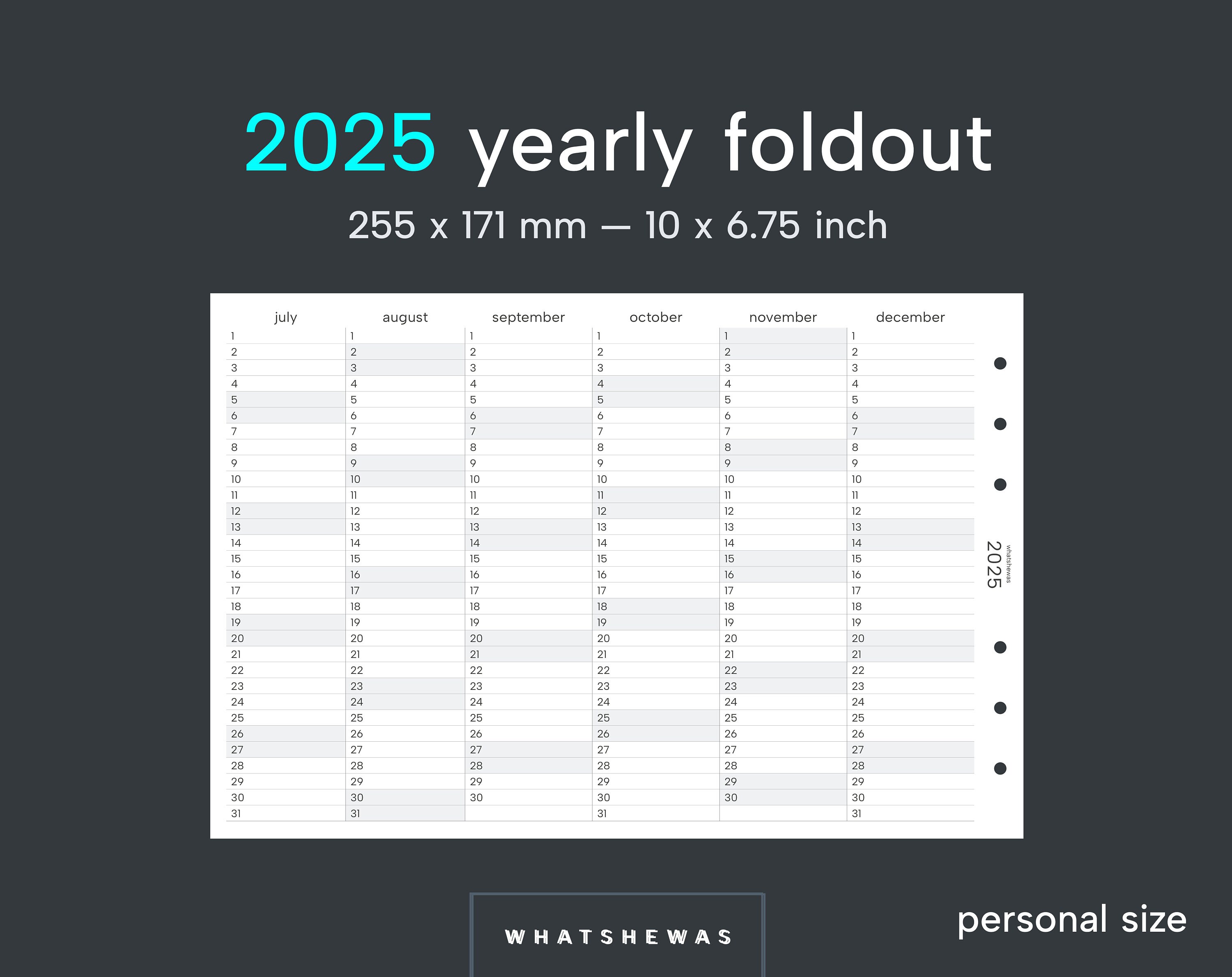 2025 YO1P Yearly Personal Foldout (tri-fold) Calendar | YO1P Year at a ...