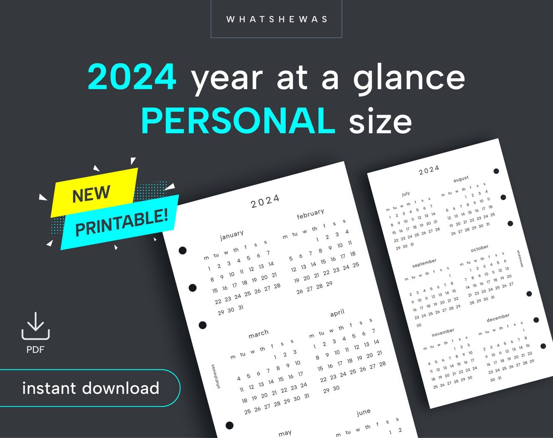 2024 Yearly Calendar Personal Size Year at a Glance Personal Size With ...
