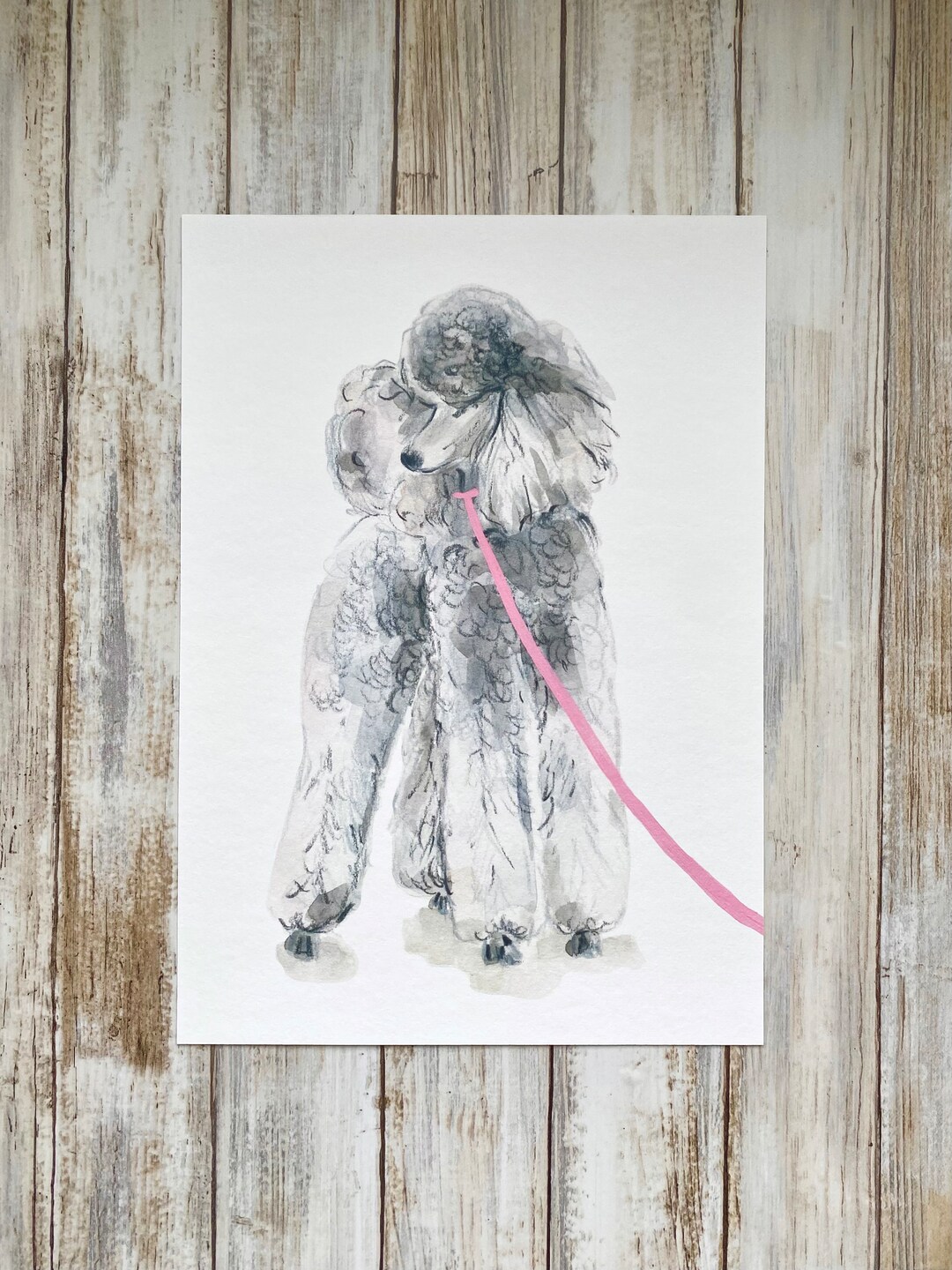 Pretty Poodle With Pink Lead Art Print - Etsy