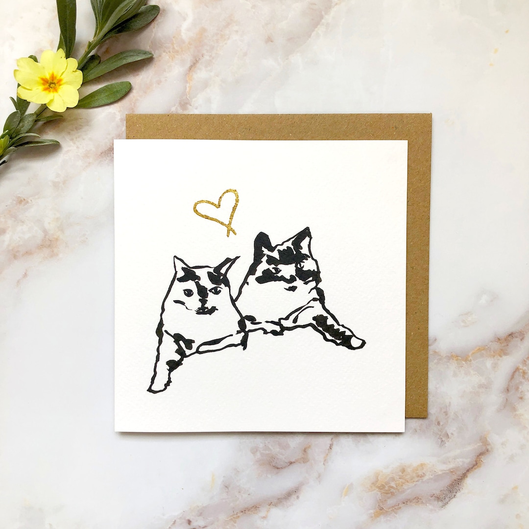 Valentine's Wobbly Cats Illustrated Greetings Card - Etsy