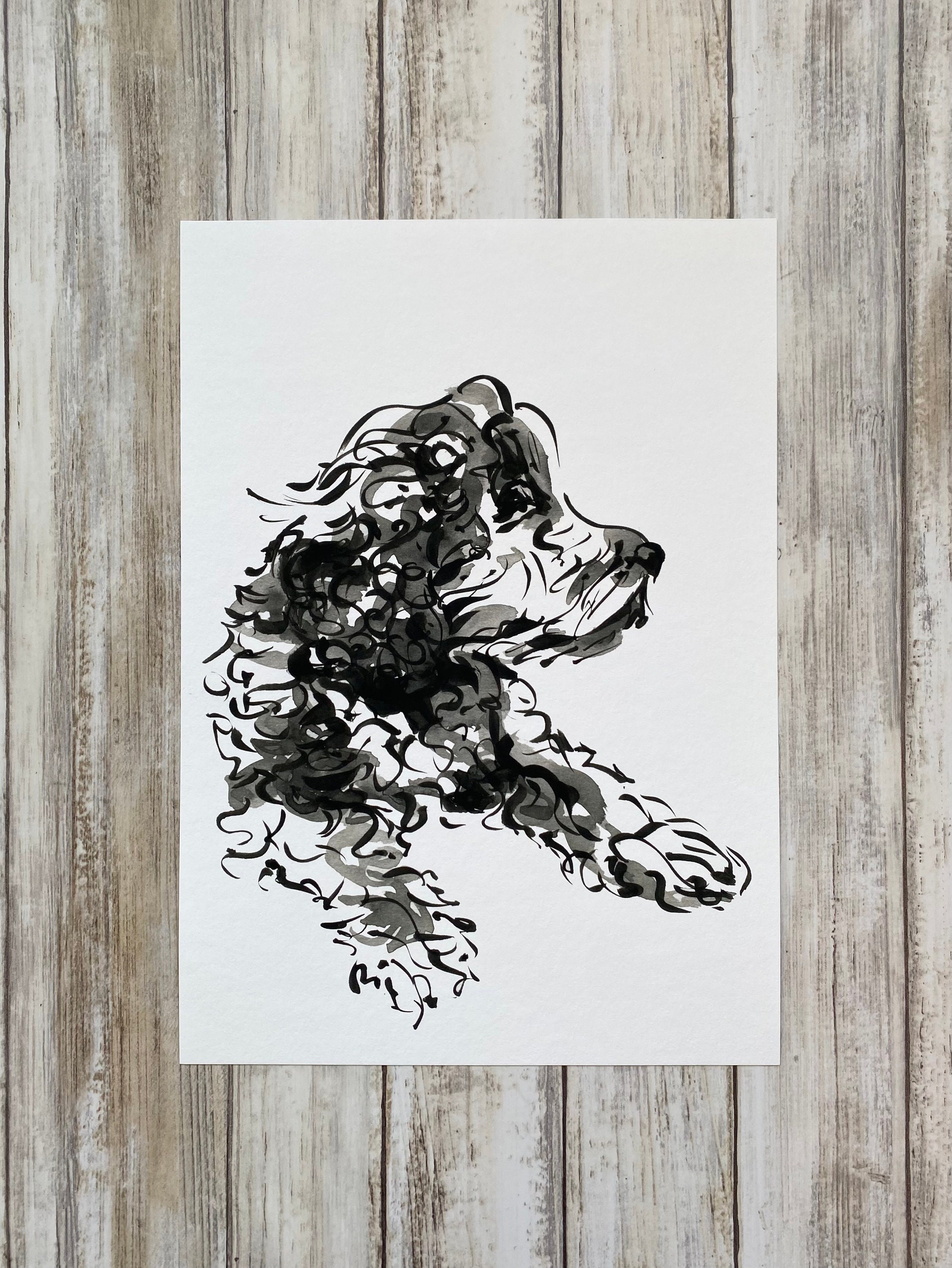 Cockapoo Poodle Dog Art Print A4 Size Black and White, Monochrome - Etsy