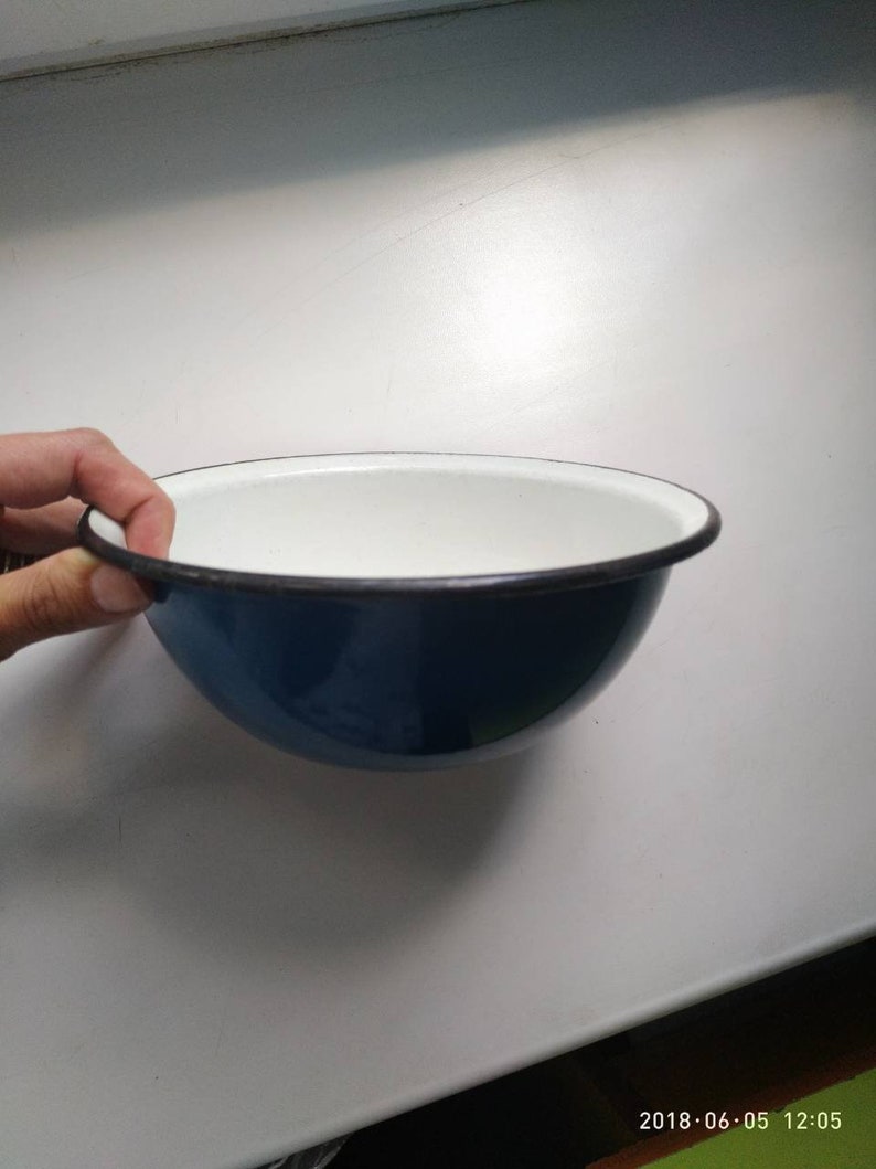 Soviet Vintage Enamel Bowl Blue Enamelware Russian Tin Bowl | Etsy Soviet Vintage Enamel Bowl Blue Enamelware Russian Tin Bowl | Etsy