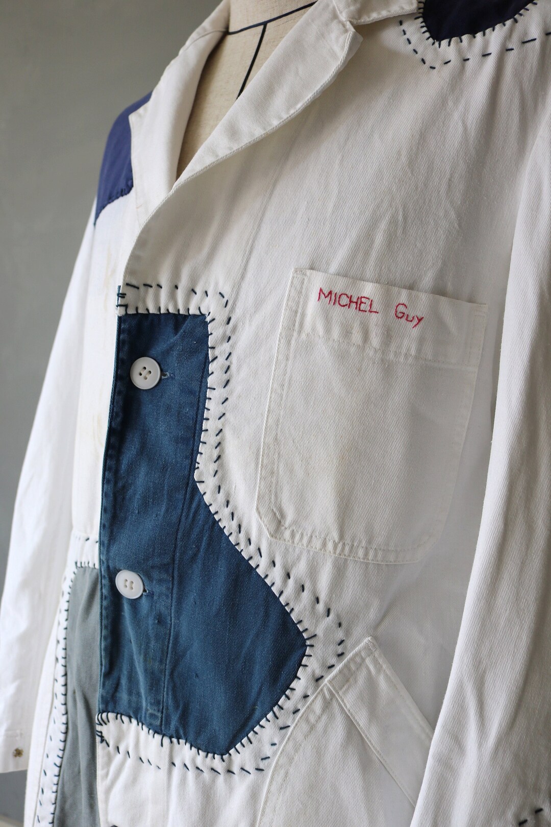 MITSUGU Sasaki/french Vintage Patchwork White Work Coat With Patched ...