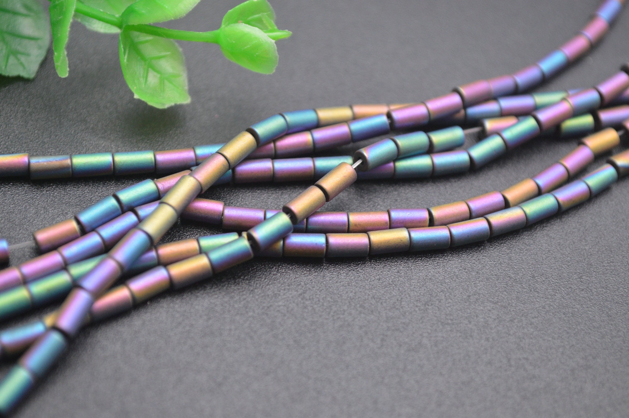 1strand Matte Rainbow Color Electroplating Hematite 3x5mm Cylinder Tube ...