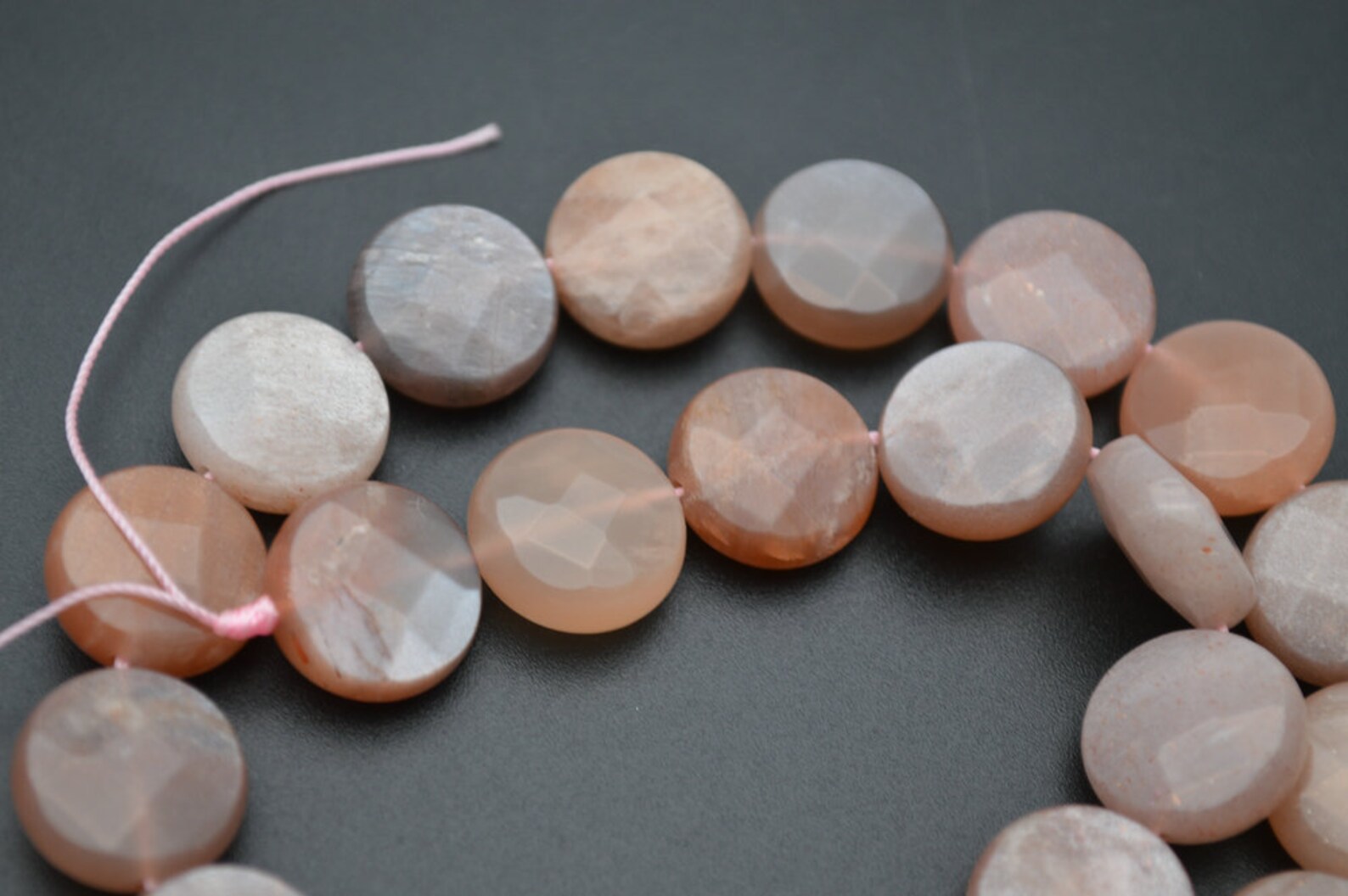 Faceted Natural Sunstone Flat Round Coin Shape Peach Moonstone Stone ...