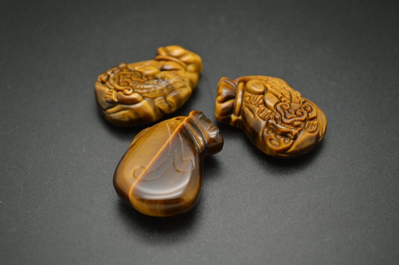 1pc Natural Yellow Tiger Eye Carved Money Bag Stone Tiger Head - Etsy