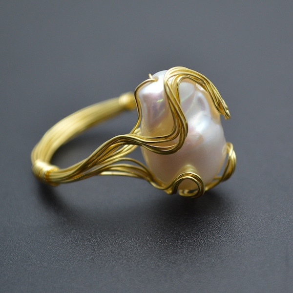 Wire Wrap Pearl Ring - Etsy