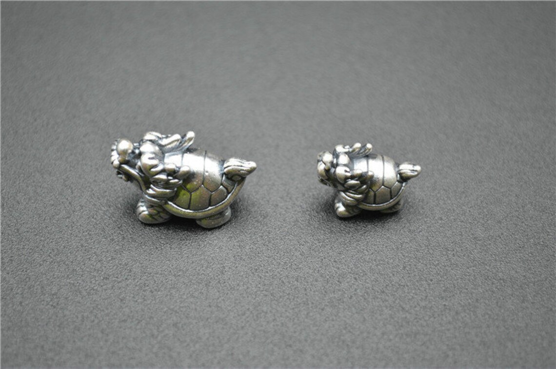 5pc S999 Silver Chinese Dragon Turtle Lucy Beads Animal Charms DIY ...