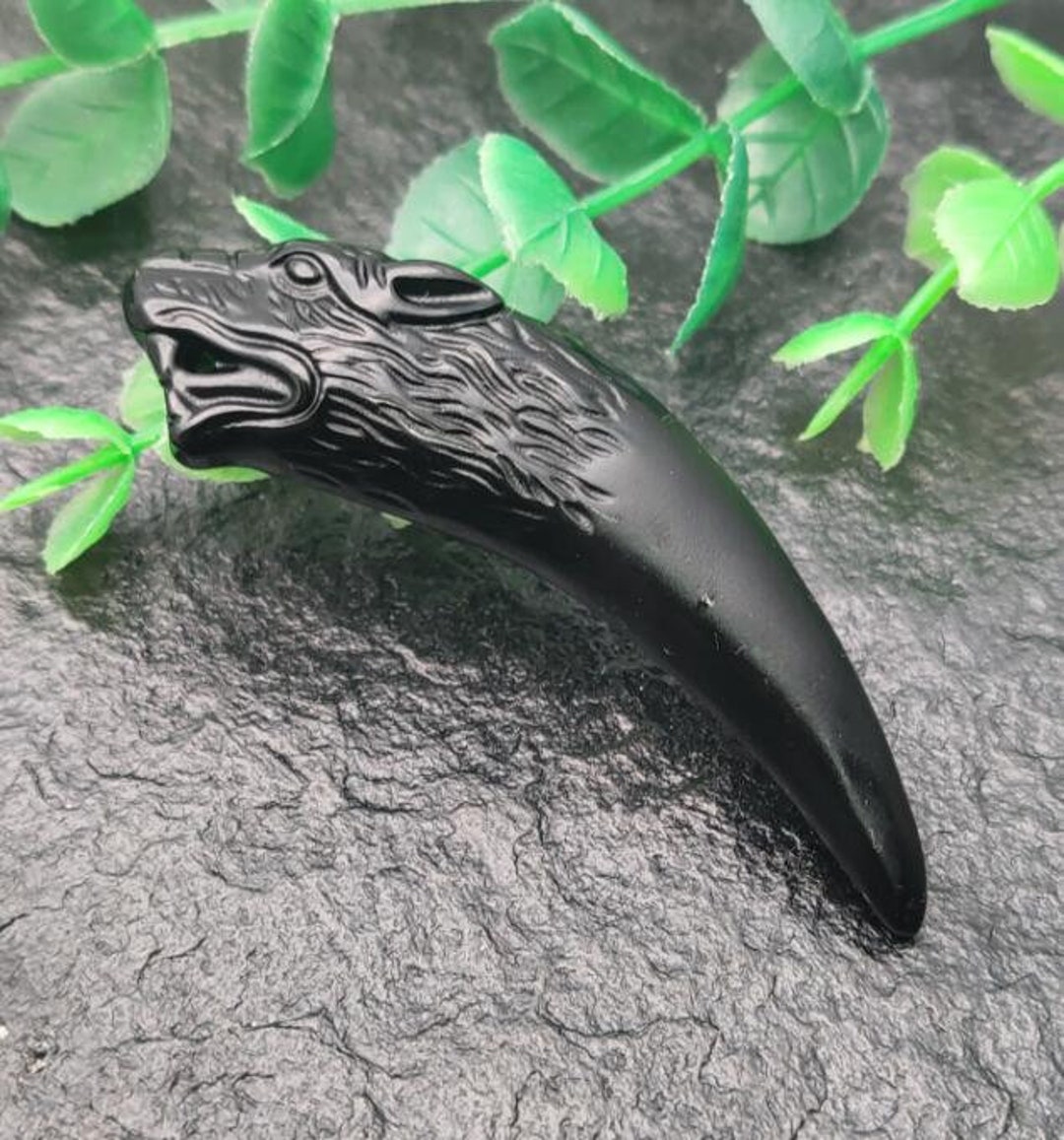 Carved Natural Pure Black Obsidian Stone Wolf Head and Teeth - Etsy