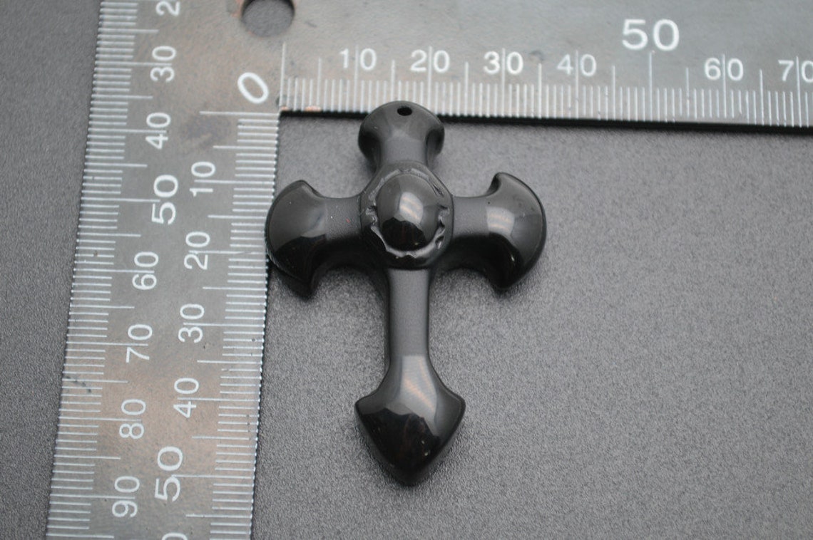 Natural Black Obsidian 35x50mm Cross Stone Pendant - Etsy
