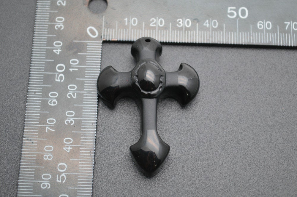 Natural Black Obsidian 35x50mm Cross Stone Pendant - Etsy