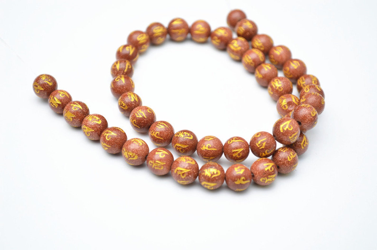 Carved Gold Words Om Mani Padme Hum Gold Sandstone Round Loose Beads ...