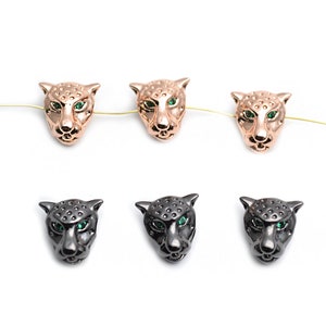 5pc New Design Leopard Head Metal Animal Spacer Loose Beads Green Cubic ...