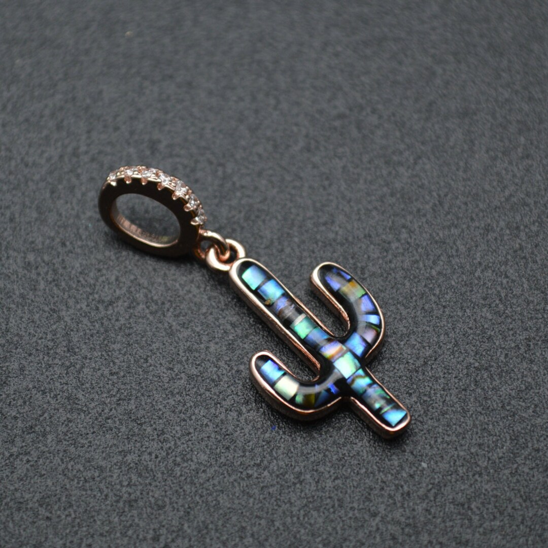 Zircon Paved Natural Abalone Shell Cute Cactus Shape Bracelet Charms ...