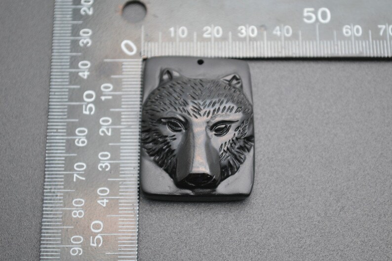 Natural Black Obsidian Carved Wolf Head Square Stone Pendant - Etsy