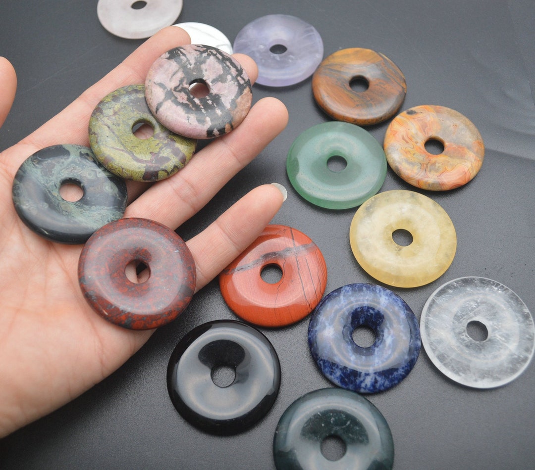 40mm Big Size Gemstone Donut Pendant Crystal Rose Quartz Green ...