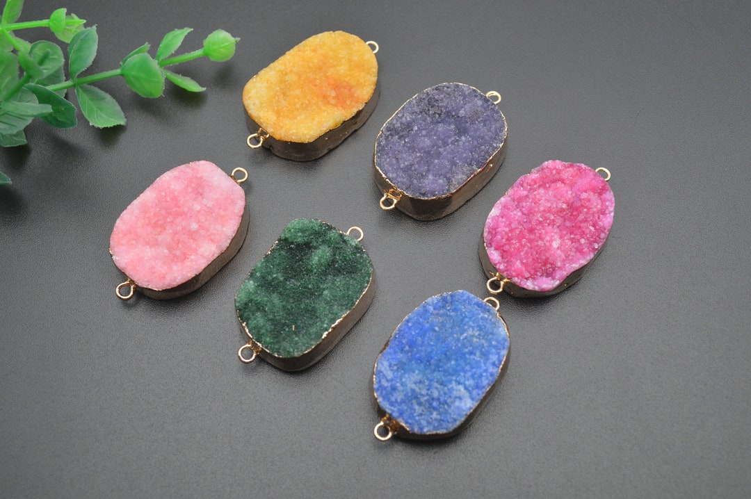 1 Pc Bright Color Druzy Quartz Stone Oval Druzy Jewelry Connectors ...