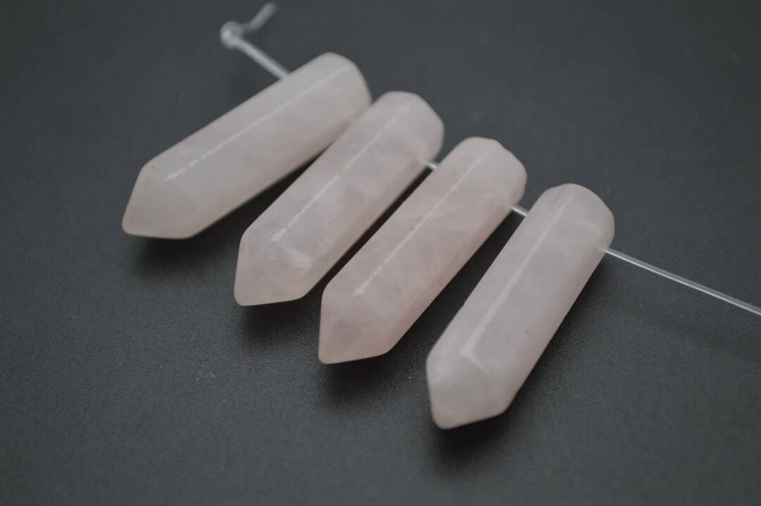 4pc Natural Rose Quartz Pillar 8x32mm Stone Cylinder Point Loose Beads ...