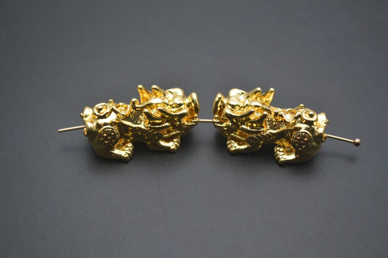 10pc 18k Gold Plating Metal Lucky Pixiu Animal Loose Beads Bracelet ...