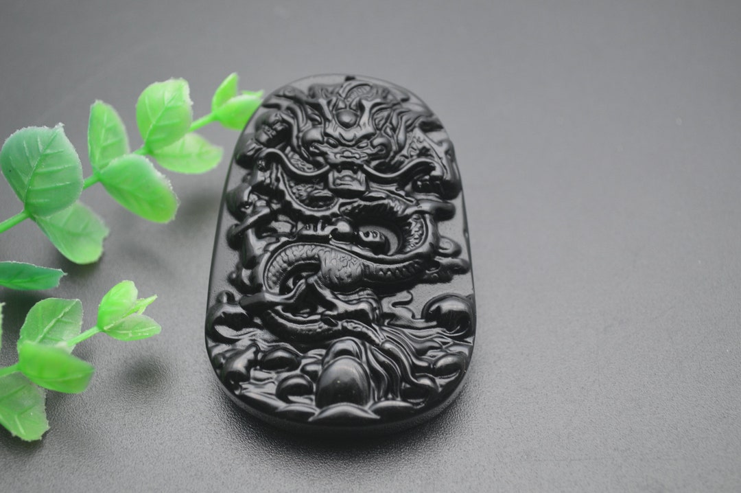 Cool Outstanding Natural Black Obsidian Carved Lucky Chinese Dragon ...