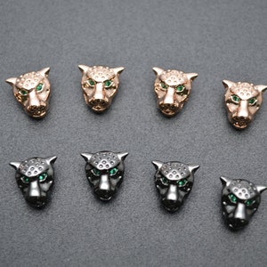 5pc New Design Leopard Head Metal Animal Spacer Loose Beads Green Cubic ...