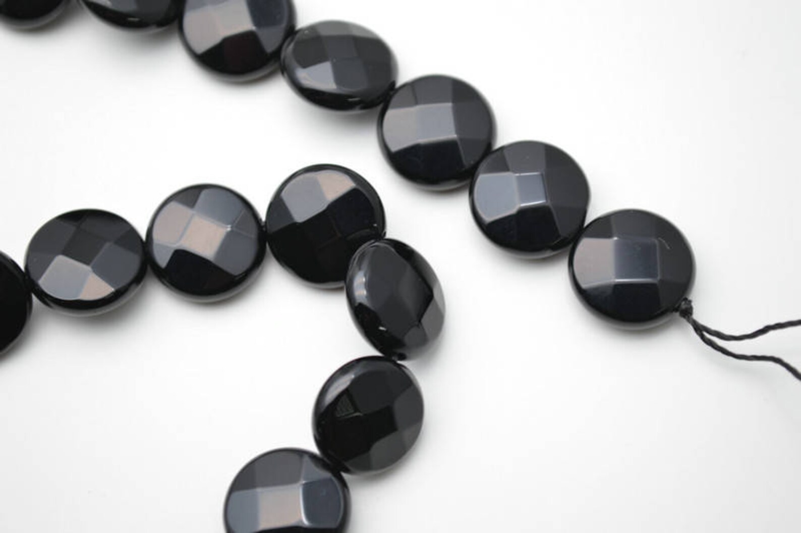 8mm20mm Faceted Black Onyx Agate Flat Round Coin Shape Stone - Etsy