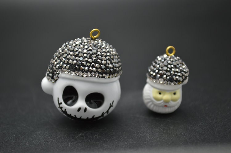 1pc Cute Snowman / Santa Metal Bell Pendant Black Crystal | Etsy