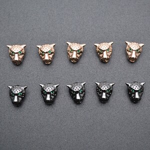 5pc New Design Leopard Head Metal Animal Spacer Loose Beads Green Cubic ...