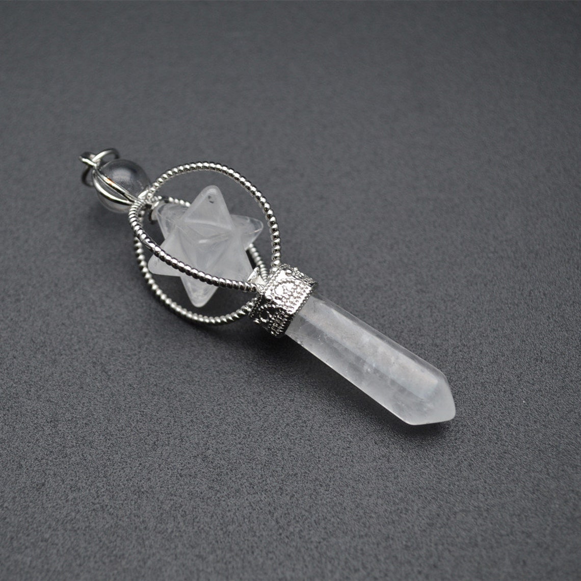 Double Layer Natural Crystal Quartz Point Pillar With Gemstone Star ...