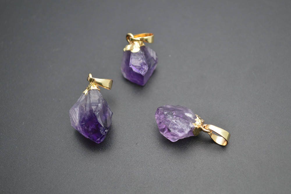 Small Size Cute Natural Amethyst Stone Pendant Gold Plating | Etsy