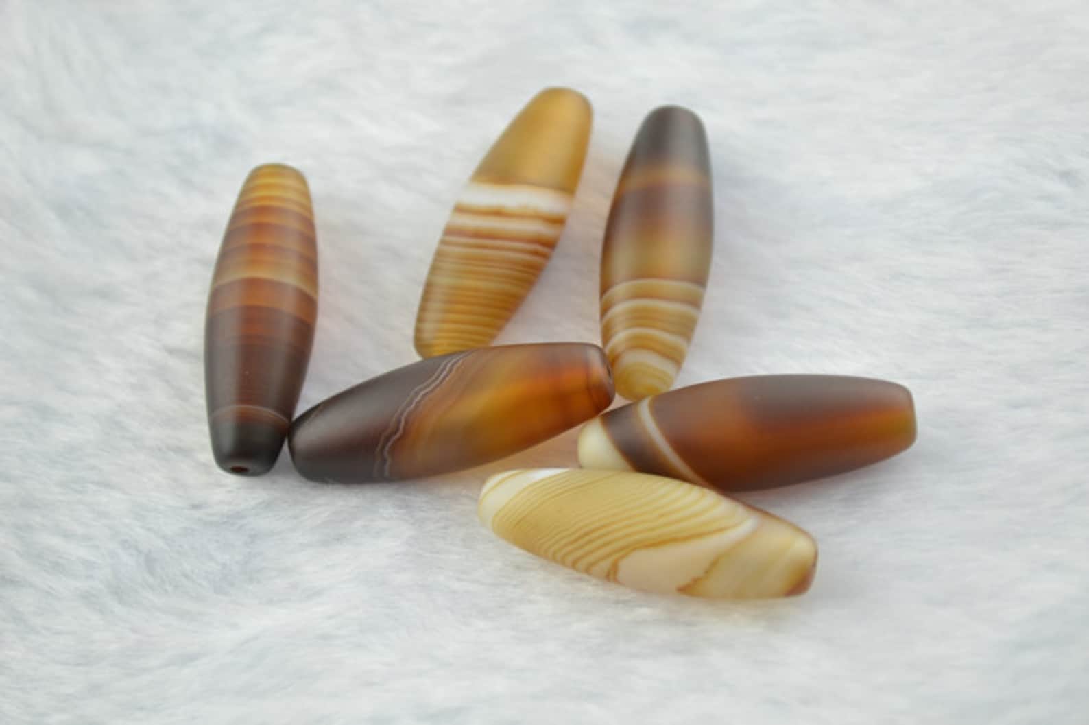 5pc 10x30mm Matte Banded Coffee Agate Long Barrel Tube Tibetan DZI ...