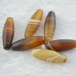 5pc 10x30mm Matte Banded Coffee Agate Long Barrel Tube Tibetan DZI ...