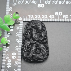 Natural Black Obsidian Carved Cute Fishes Stone Pendant Beautiful ...