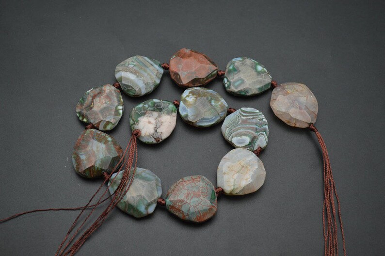 1strand Dark Color Agate Flat Oval Stone Slab Loose Beads | Etsy