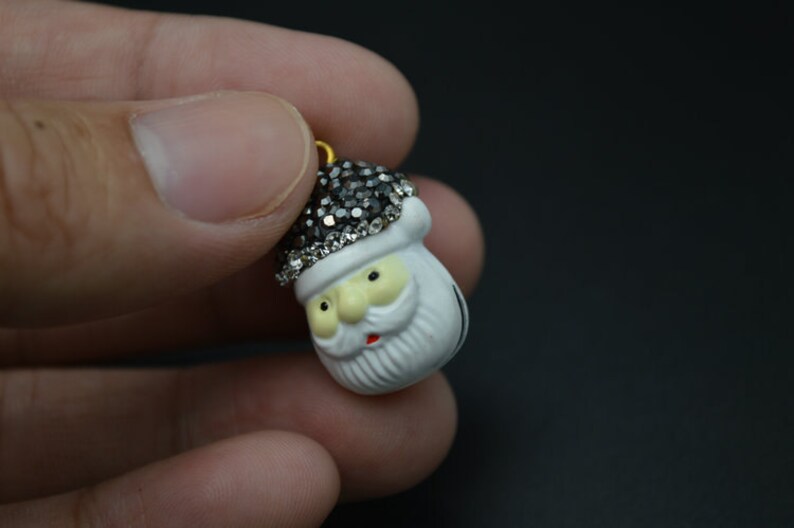1pc Cute Snowman / Santa Metal Bell Pendant Black Crystal - Etsy