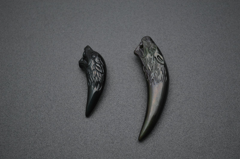 Carved Natural Pure Black Obsidian Stone Wolf Head and Teeth | Etsy