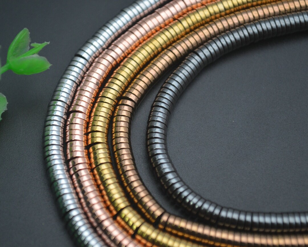 1strand Hematite Round Thin Slice Heshi Wafer Spacer Beads Rose Gold ...