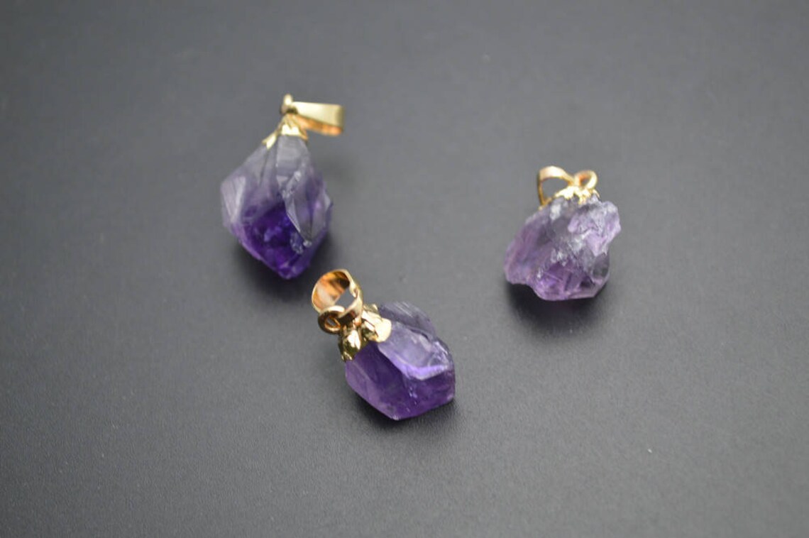 Small Size Cute Natural Amethyst Stone Pendant Gold Plating - Etsy