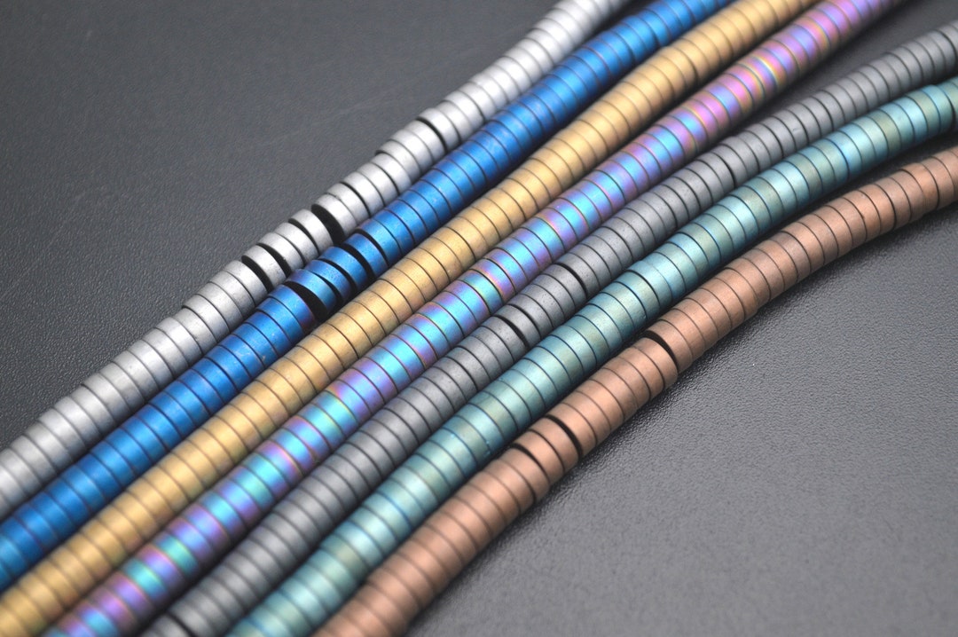 1strand 2x6mm Electroplating Color Matte Hematite Round Slice Heshi ...