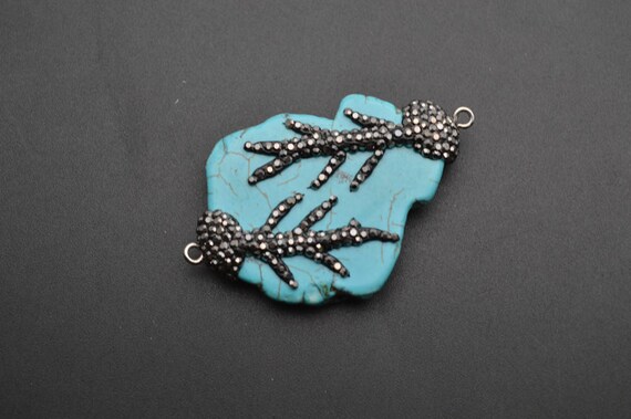 Paved Black Crystal Beads Blue Howlite Slab stone two loops | Etsy