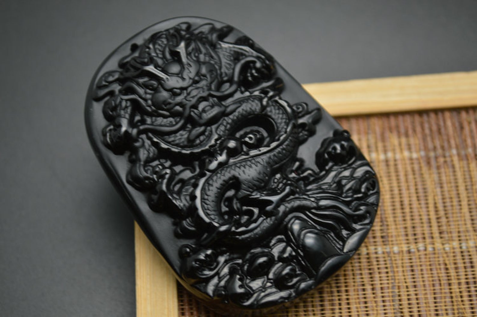 Cool Outstanding Natural Black Obsidian Carved Lucky Chinese - Etsy
