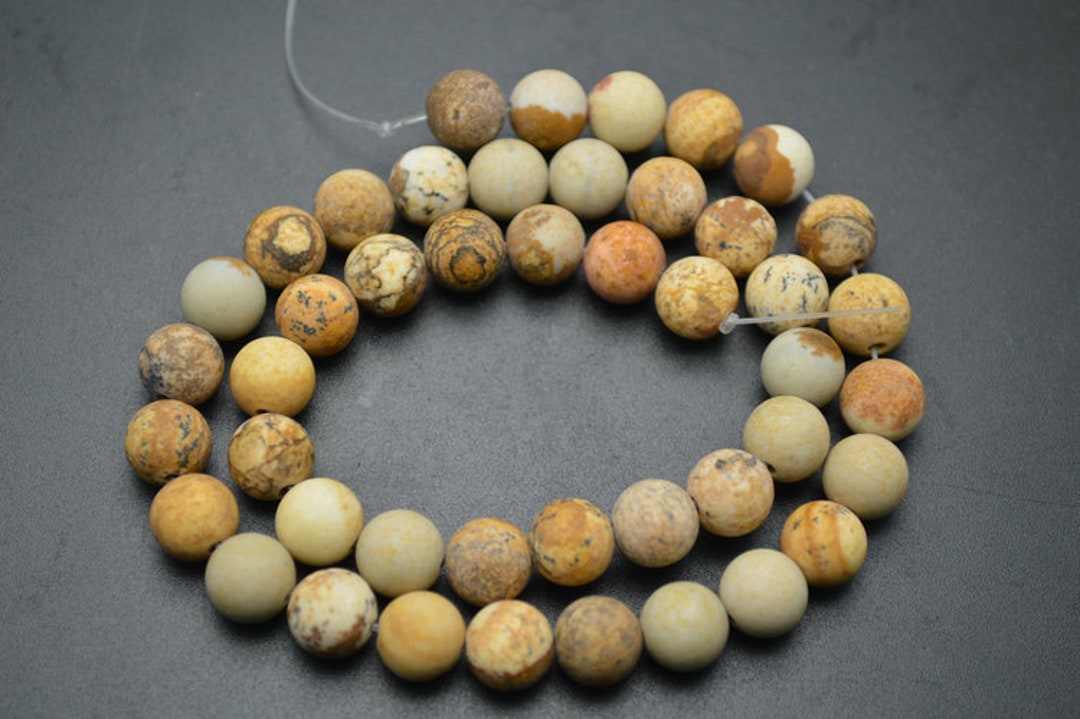 Dull Polished Matte Yellow Picture Jasper Stone Round Loose Beads 4mm ...