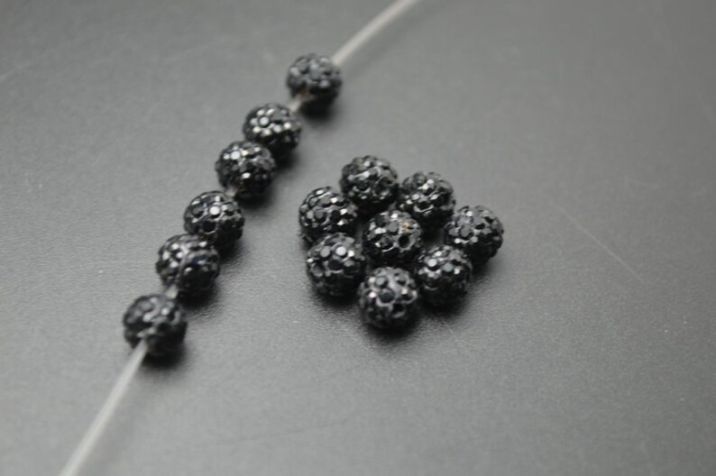 50pc 6mm Black Color Paved Crystal Beads Clay Round Loose | Etsy