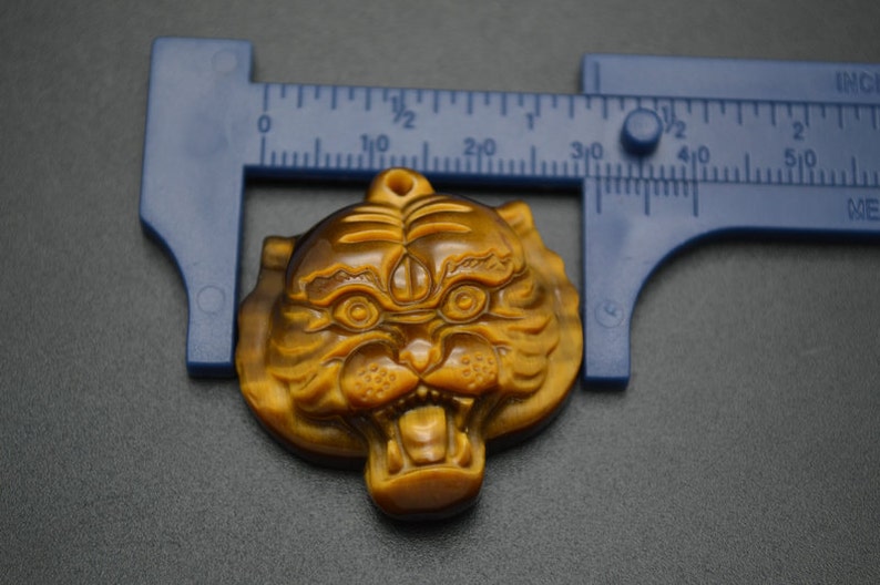 1pc Natural Yellow Tiger Eye Carved Tiger Eye Stone Tiger Head Pendant ...