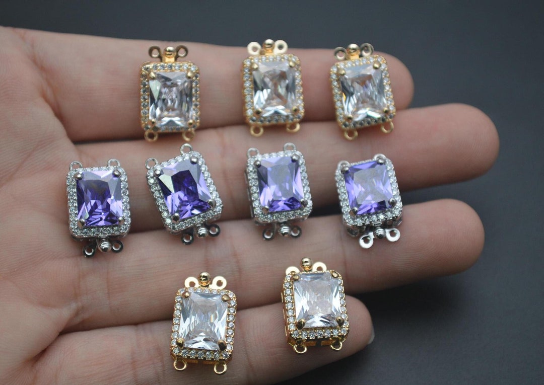 5pc Big Size Crystal CZ Stone Two Loops Square Shape Clasps for Two ...