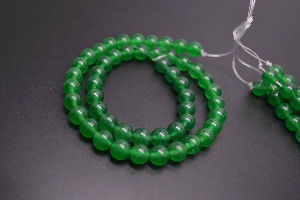 Dyed Green Malai Jade Stone Smooth Round Loose Beads DIY Jewelry Making ...
