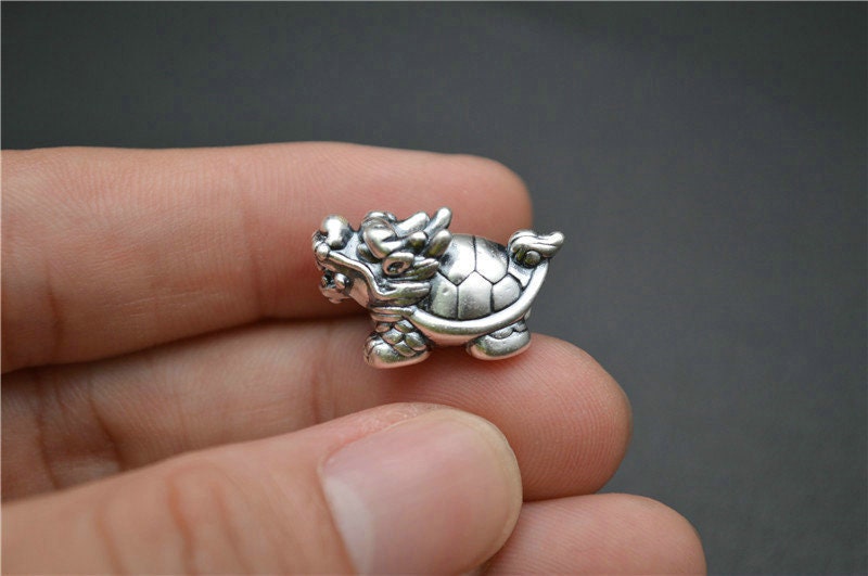 5pc S999 Silver Chinese Dragon Turtle Lucy Beads Animal Charms DIY ...