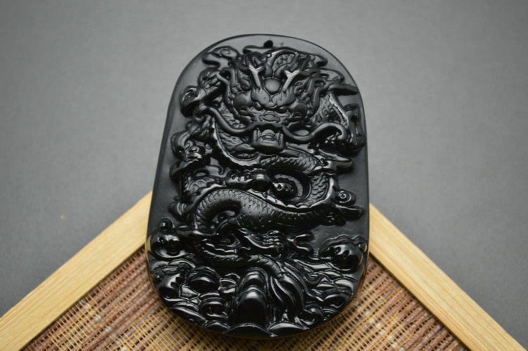 Cool Outstanding Natural Black Obsidian Carved Lucky Chinese - Etsy