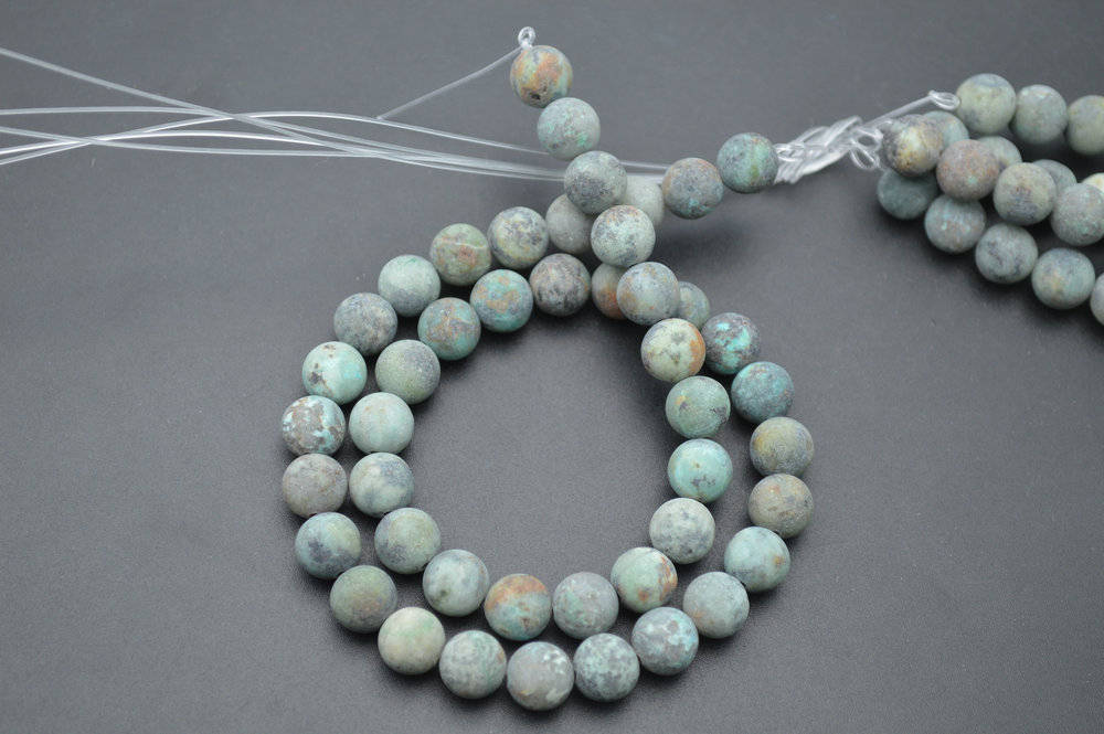 Matte Dull Polished Natural African Turquoise Stone Round Loose Beads ...